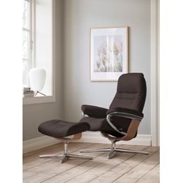 Relaxsessel stressless "Sunrise", braun (chocolate paloma), B:83cm H:105cm T:74cm, Leder PALOMA: PALOMA ist ein durchgef&auml;rbtes Semianilin-M&ouml;belleder mit nat&uuml;rlicher Narbung., Sessel, Relaxsessel, mit Hocker, mit Cross Base, Gr&ouml;&szlig;e S, M & L, Holzakzent Eiche