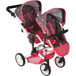 Bayer Chic 2000 Puppen-Zwillingsbuggy CHIC2000 "Linus Duo", bunt (butterfly koralle), Puppenwagen, KinderB:80cm H:79cm T:80cm, Kunststoff, Polyester, Stahl, mit zwei abnehmbaren, bis in Liegeposition verstellbaren Sportsitzen, B:80cm H:79cm T:80cm