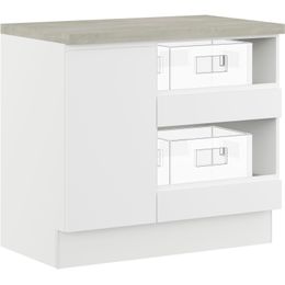 Mehrzweckschrank-Set IMPULS K&Uuml;CHEN "Warschau", wei&szlig; (wei&szlig; mit beton, optik natur), B:100cm H:91,8cm T:60cm, Holzwerkstoff, Pulverlack, Kastenm&ouml;bel-Sets, Vielf&auml;ltige Varianten verf&uuml;gbar; kombinierbar mit anderen Artikeln