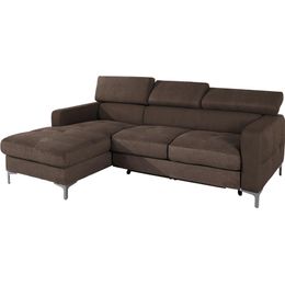 Ecksofa COTTA "Sammy L-Form", braun (espresso), B:226cm H:74cm T:169cm, Struktur (100% Polyester );Chenille (90% Polyester; 10% Polyamid ), Sofas, Ecksofa, mit Kopfteilverstellung, wahlweise mit Bettfunktion & Bettkasten