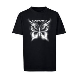 T-Shirt MisterTee "MisterTee Good Karma Butterfly Tee", M&auml;dchen, Gr. 134/140, schwarz, 100% Baumwolle, bedruckt, relaxed fit, Rundhals, Shirts T-Shirt
