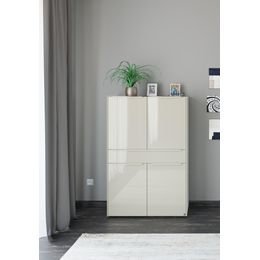 Highboard, B:92cm H:140cm T:42cm, beige, SET ONE BY Musterring, Glas, Holzwerkstoff, Wohnzimmer, Sideboards, "Reno", Mit Gleitern und in