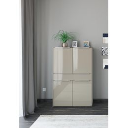 Highboard, B:92cm H:140cm T:42cm, beige, SET ONE BY Musterring, Glas, Holzwerkstoff, Wohnzimmer, Sideboards, "Reno", Mit Gleitern und in