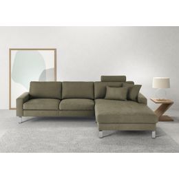 Ecksofa 3C CANDY "Lecce, wahlweise PUR-Schaumstoff oder Tonnentaschenfederkern", gr&uuml;n (oliv), B:281cm H:86cm T:194cm, 100% Polyester, Sofas, Ecksofa, Bett im 2,5-Sitzer, teilmotorische Schlaffunktion im Longchair, L-Form