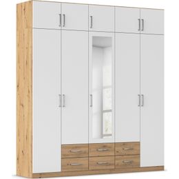 Kleiderschrank Rauch "Schrank Garderobe W&auml;scheschrank GAMMA in 4 Breiten 91-226 cm", eiche artisan, alpinwei&szlig;, griffe chrom, B:226cm H:248cm T:54cm, Holzwerkstoff, Schr&auml;nke, Kleiderschrank, mit Schubladen und Schrankaufsatz sowie Spiegel MADE IN GERMANY