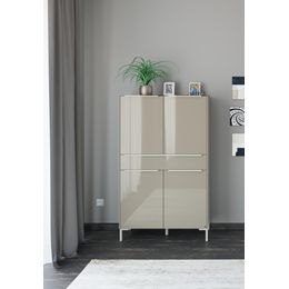 Highboard, B:92cm H:154cm T:42cmtaupe matt lack, glas taupe glanz, SET ONE BY Musterring, Glas, Holzwerkstoff, Wohnzimmer, Sideboards, "Reno", Mit