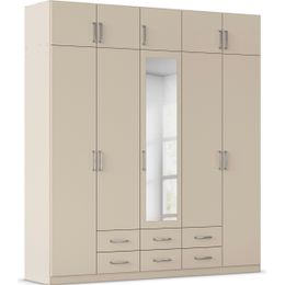 Kleiderschrank Rauch "Schrank Garderobe W&auml;scheschrank GAMMA in 4 Breiten 91-226 cm", beige (champagner), griffe chrom, B:226cm H:248cm T:54cm, Holzwerkstoff, Schr&auml;nke, Kleiderschrank, mit Schubladen und Schrankaufsatz sowie Spiegel MADE IN GERMANY