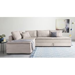 Ecksofa OTTO HOME "Night & Day L-Form, B: 321 cm, mit Dauer-Schlaffunktion, Cord-Bezug", beige, B:321cm T:218cm, 100% Polyester, Sofas, Ecksofa, inkl. Bettfunktion & Bettkasten, Boxspringbett 180x200 cm, Topseller