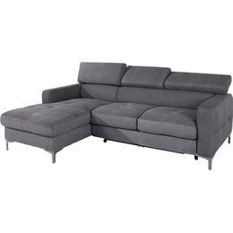Ecksofa COTTA "Sammy L-Form", grau (stone), B:226cm H:74cm T:169cm, Struktur (100% Polyester );Chenille (90% Polyester; 10% Polyamid ), Sofas, Ecksofa, mit Kopfteilverstellung, wahlweise mit Bettfunktion & Bettkasten