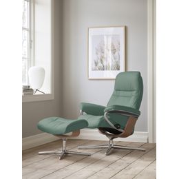 Fu&szlig;hocker stressless "Sunrise", gr&uuml;n (aqua gr&uuml;n paloma), B:57cm H:42cm T:40cm, Leder PALOMA: PALOMA ist ein durchgef&auml;rbtes Semianilin-M&ouml;belleder mit nat&uuml;rlicher Narbung., Hocker, Fu&szlig;hocker, mit Cross Base, Gr&ouml;&szlig;e S, M & L, Holzakzent Eiche