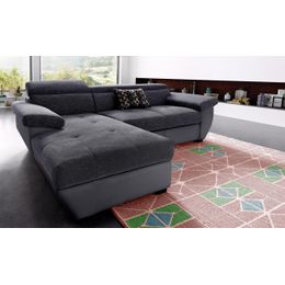 Ecksofa COTTA "Speedway L-Form", schwarz, schwarz, B:265cm H:79cm T:102cm, Edles Flachgewebe ( 100% Polyester ) / Feine Struktur ( 100% Polyester );Kunstleder SOFTLUX / Luxus-Microfaser ( 100% Polyester );Kunstleder SOFTLUX / Struktur ( 100% Polyester ), Sofas, Ecksofa, mit Kopfteilverstellung, wahlweise mit Bettfunktion & Bettkasten