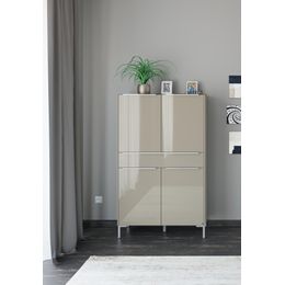 Highboard, B:92cm H:154cm T:42cmtaupe matt lack, glas taupe glanz, SET ONE BY Musterring, Glas, Holzwerkstoff, Wohnzimmer, Sideboards, "Reno", Mit