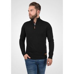 Troyer Blend "BHRobin", Herren, Gr. M, schwarz, Feinstrick, 50% Baumwolle, 50% Polyacryl, unifarben, regular fit, ohne Ausschnitt, eingesetzt, Pullover Troyer, Strickpullover mit hochabschlie&szlig;endem Kragen