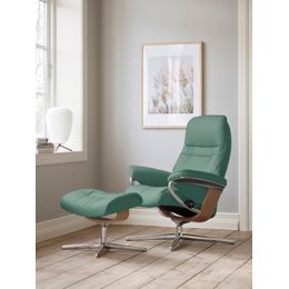 Relaxsessel stressless "Sunrise", gr&uuml;n (aqua gr&uuml;n paloma), B:83cm H:105cm T:74cm, Leder PALOMA: PALOMA ist ein durchgef&auml;rbtes Semianilin-M&ouml;belleder mit nat&uuml;rlicher Narbung., Sessel, Relaxsessel, mit Hocker, mit Cross Base, Gr&ouml;&szlig;e S, M & L, Holzakzent Eiche