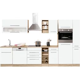K&uuml;chenzeile KOCHSTATION "KS-Eton", wei&szlig; (k&uuml;che: wei&szlig;, korpus: eichefarben, arbeitsplatte: eichefarben), B:330cm T:60cm, Komplettk&uuml;chen-Sets, K&uuml;chenzeile, ohne E-Ger&auml;te, Breite 330 cm