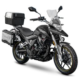 Motorrad CYCLONE "RX1 Pro, 125, E5+, Adventure", schwarz, schwarz, Motorroller, mit Topcase, 99 km/h, 11 kW, 15 PS, ABS, 125er Adventure, digitales Cockpit, B:82,2cm H:128cm L:209,8cm