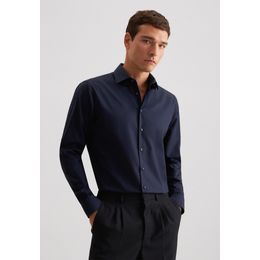 Businesshemd Seidensticker "Schwarze Rose", Herren, Gr. M40, normale &Auml;rmell&auml;ngen, blau (dunkelblau (0018)), 100% Baumwolle, unifarben, tailored fit, 2-Knopf-Manschette, Hemden, Shaped 1/1 Kentkragen Uni