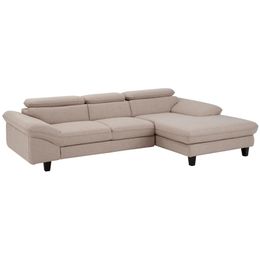 Ecksofa Home Affaire "Pilot L-Form", beige (sand), B:268cm H:73cm T:108cm, 100% Polyester, Feinstruktur 75000 Scheuertouren, Struktur 35000 Scheuertouren, Microfaser 40000, Sofas, Ecksofa, mit Kopfteilverstellung, wahlweise mit Bettfunktion & Bettkasten