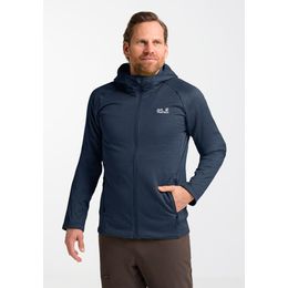 Fleecejacke Jack Wolfskin "PEAK DISTRICT HOODED FZ M", Herren, Gr. L (52), midnightsky, Obermaterial: 94% Polyester, 6% sonstige Fasern; Futter: 100% Polyester, Jacken Fleecejacke
