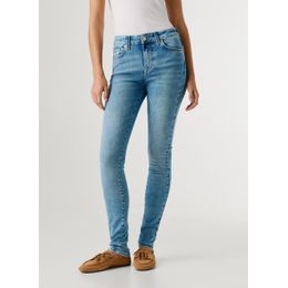 Skinny-fit-Jeans Pepe Jeans "SKINNY JEANS MW", Damen, Gr. 26, L&auml;nge 32, light blau used, Denim/Jeans, Obermaterial: 84% Baumwolle, 15% Polyester, 1% Elasthan, skinny fit lang, Jeans, in verschiedenen Waschungen
