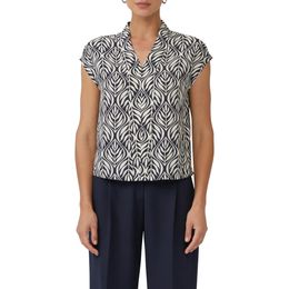 Kurzarmbluse s.Oliver BLACK LABEL, Damen, Gr. 48, blau, Web, Obermaterial: 100% Viskose, bedruckt, regular fit taillenbedeckt, V-Ausschnitt, Blusen, mit All-Over Print