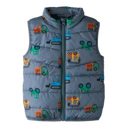 Steppweste name it "NMMMYLANE VEST AOP2", Jungen, Gr. 104, flint stone, Steppware, Obermaterial: 100% Polyester, bedruckt, regular fit normal, hoch geschlossener Ausschnitt, Westen Steppweste