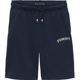 Sweatshorts Tommy Hilfiger "MONOTYPE GRAPHIC SWEATSHORT", Jungen, Gr. 6 (116), N-Gr, schwarz night navy, Web, Obermaterial: 80% Baumwolle, 20% Polyester, unifarben, regular fit kniefrei, Hosen Sweatshorts, Kinder bis 16 Jahre, Druck