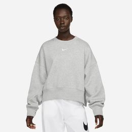 Sweatshirt Nike Sportswear "W NSW PHNX FLC OOS CREW", Damen, Gr. L, dk grau heat, Obermaterial: 80% Baumwolle, 20% Polyester, Sweatshirts Sweatshirt, Over - Oversize Passform