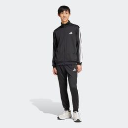 Trainingsanzug adidas Sportswear "3-STREIFEN FRENCH TERRY", Herren, Gr. L, schwarz, Obermaterial: 100% Polyester, Sportanz&uuml;ge Trainingsanzug, zweiteiliges Set, aus French-Terry-Material, mit Rippdetails