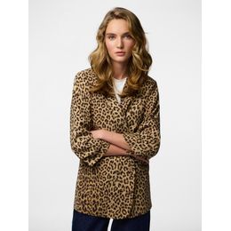 Blusenblazer Pieces "PCBOSELLA 3/4 PRINTED BLAZER NOOS", Damen, Gr. XL, braun (natural aop:leo), Web, Obermaterial: 98% Polyester, 2% Elasthan, gemustert, kontrastfarbene Details, mehrfarbig, figurumspielend h&uuml;ftbedeckend, V-Ausschnitt, Blazer Blusenblazer, mit 3/4 &Auml;rmel