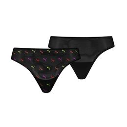 String Puma "Puma WOMEN PRINTED MESH STRINGS", Damen, Gr. M, schwarz combo, Microfaser, Obermaterial: 70% Polyamid, 30% Elasthan, k&ouml;rpernah, Unterhosen String, mit buntem allover Print, mit Mesh-Details