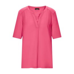 Kurzarmbluse GOLDNER "Chiffonbluse mit Jersey-R&uuml;ckteil", Damen, Gr. 48, pink, Obermaterial: 95% Viskose CV. 5% Elasthan EL., figurumspielend, Blusen, Gekr&auml;uselte Schulterpartie