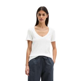 Marc O'Polo T-Shirt MARC O'POLO "aus Slub-Jersey", Damen, Gr. XS, wei&szlig;, Obermaterial: 100% Baumwolle, unifarben, regular fit, V-Ausschnitt, normaler Saum, Shirts T-Shirt