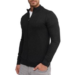 Strickjacke INDICODE "Tinos", Herren, Gr. XL, grau (charcoal mix), Strick, Obermaterial: 80% Baumwolle, 20% Polyamid, unifarben, normal, hoch geschlossener Ausschnitt, Strickjacken Strickjacke