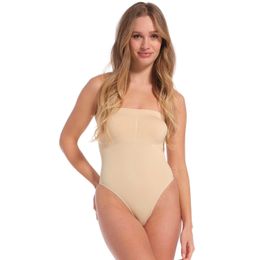 Shaping-Body MAGIC BODYFASHION "Bandeau Thong Body", Damen, Gr. L, N-Gr, braun (latte), Obermaterial: 92% Polyamid, 8% Elasthan, unifarben, eng, ohne Ausschnitt, Bodys, Silikonrand an der Oberseite verhindert das Ausrollen