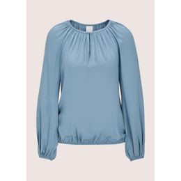 Madeleine Mode Langarmbluse MADELEINE "Blusenshirt Schlupfbluse mit edlen Raffungen", Damen, Gr. 40, blau (rauchblau), Obermaterial: 100% Polyester PES., Modern, schmal, Blusen, Bluse mit schmalen Einfassband