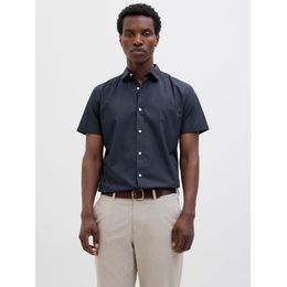 Jack & Jones Kurzarmhemd JACK & JONES "JJJOE SHIRT SS PLAIN", Herren, Gr. S, N-Gr, navy blazer, Web, Obermaterial: 65% Polyester, 35% Baumwolle, unifarben, slim fit h&uuml;ftlang, Hemden