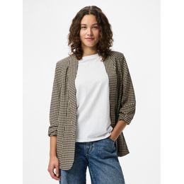 Blusenblazer Pieces "PCBOSELLA 3/4 PRINTED BLAZER NOOS", Damen, Gr. S, gr&uuml;n (wei&szlig; pepper aop:houndstooth), Web, Obermaterial: 98% Polyester, 2% Elasthan, bedruckt, figurumspielend h&uuml;ftbedeckend, V-Ausschnitt, Blazer Blusenblazer, mit 3/4 &Auml;rmel
