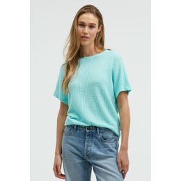 Rundhalsshirt SENSES.THE LABEL, Damen, Gr. M/L, crystal aqua, Strick, Material: 83% Polyester, 13% Baumwolle, 4% Elasthan, unifarben, relaxed fit normal, Rundhals, angeschnitten gerader Abschluss, Shirts Rundhalsshirt, mit &uuml;berschnittener Schulter