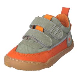 Barfu&szlig;schuh QNUFFS "Erle", Jungen, Gr. 30, orange, eukalyptus, Lederimitat, Textil, kontrastfarbene Details, Schuhe Barfu&szlig;schuh, Klettschuh, Sneaker mit Nullsprenung, Gr&ouml;&szlig;enschablone zum Download