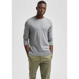 Rundhalspullover Selected "SLHBERG CREW NECK NOOS", Herren, Gr. L, grau (hellgrau, meliert), Strick, Obermaterial: 100% Baumwolle, meliert, regular fit normal, Rundhals, Rippb&uuml;ndchen, Pullover Rundhalspullover, Baumwolle, regular fit