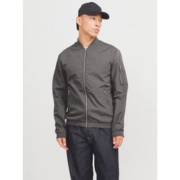 Jack & Jones Blouson JACK & JONES "JJERUSH mit Stehkragen und Rei&szlig;verschlusstaschen", Herren, Gr. S, grau (castlerock), Web, Obermaterial: 100% Polyester, unifarben, regular fit taillenbedeckt, ohne Ausschnitt, Rippb&uuml;ndchen, Jacken Blouson, unifarben, modisch, regular fit, Polyester