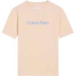 T-Shirt Calvin Klein Jeans "LOGO T-SHIRT", M&auml;dchen, Gr. 8 (128), pearl, Single Jersey, Obermaterial: 100% Baumwolle, unifarben, regular fit normal, Rundhals, eingesetzt abgesteppte Kante, Shirts T-Shirt, Regular fit, mit Logoschriftzug