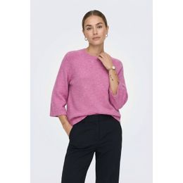 Strickpullover Only "ONLSIMONI 3/4 PULLOVER KNT NOOS", Damen, Gr. M, phlox pink detail:melange, Strick, Obermaterial: 74% Polyacryl, 24% Polyester, 2% Elasthan, meliert, regular fit h&uuml;ftlang, Rundhals, weit, Pullover Strickpullover, Materialmix, regular fit
