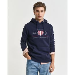 Hoodie Gant "REG ARCHIVE SHIELD HOODIE", Herren, Gr. L, blau (evening blau), Sweatware, Obermaterial: 78% Baumwolle, 22% Polyester, bestickt, regular fit h&uuml;ftlang, elastischer Bund, Sweatshirts Hoodie, mit modischer Logostickerei auf der Brust