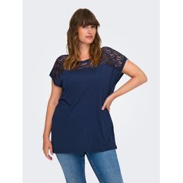 Spitzenshirt Only CARMAKOMA "CARFLAKE LIFE S/S MIX TOP JRS NOOS", Damen, Gr. M, blau (naval academy), Jersey, Obermaterial: 100% Viskose, unifarben, normal normal, Rundhals, Shirts, Viskose, regular fit