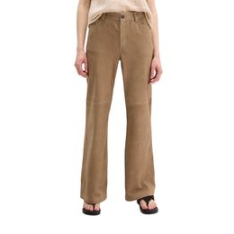 Marc O'Polo Lederhose MARC O'POLO "aus weichem Ziegen-Veloursleder", Damen, Gr. 44, Normalgr&ouml;&szlig;en, earthy taupe, Obermaterial: 100% Leder (Ziege); Futter: 100% Polyester, unifarben, weit lang, Hosen