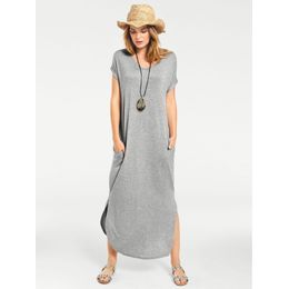 Shirtkleid Heine "Shirtkleid", Damen, Gr. 34, Normalgr&ouml;&szlig;en, grau (grau, melange), 95% Viskose, 5% Elasthan, unifarben, lang, V-Ausschnitt, Kleider Shirtkleid