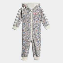 Overall adidas originals "adidas originals X LIBERTY LONDON KIDS BODY", M&auml;dchen, Gr. 98, N-Gr, wei&szlig; (sanftes wei&szlig;, semi lucid rot), Obermaterial: 70% Baumwolle, 30% Polyester, Overalls Overall, sportlicher Stil mit Vintage-Vibe, f&uuml;r Babys, pflegeleicht