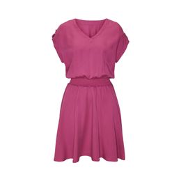 Sommerkleid Buffalo, Damen, Gr. 36, N-Gr, pink washed, Web, Obermaterial: 100% Lyocell, unifarben, figurumspielend knieumspielend, V-Ausschnitt, Krempel&auml;rmel,mit Riegel, Kleider Sommerkleid, aus weichem Lyocell, Jeansoptik, Sommerkleid